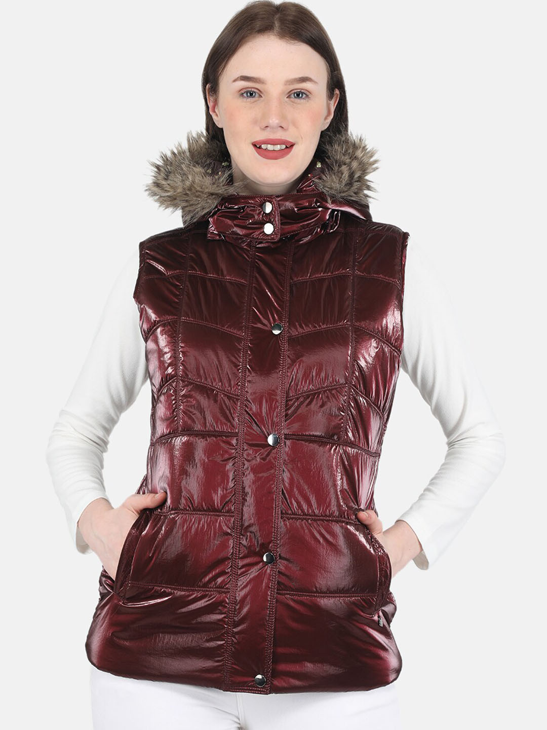 Buy Monte Carlo Women Maroon Solid Puffer Jacket - Jackets for Women ...