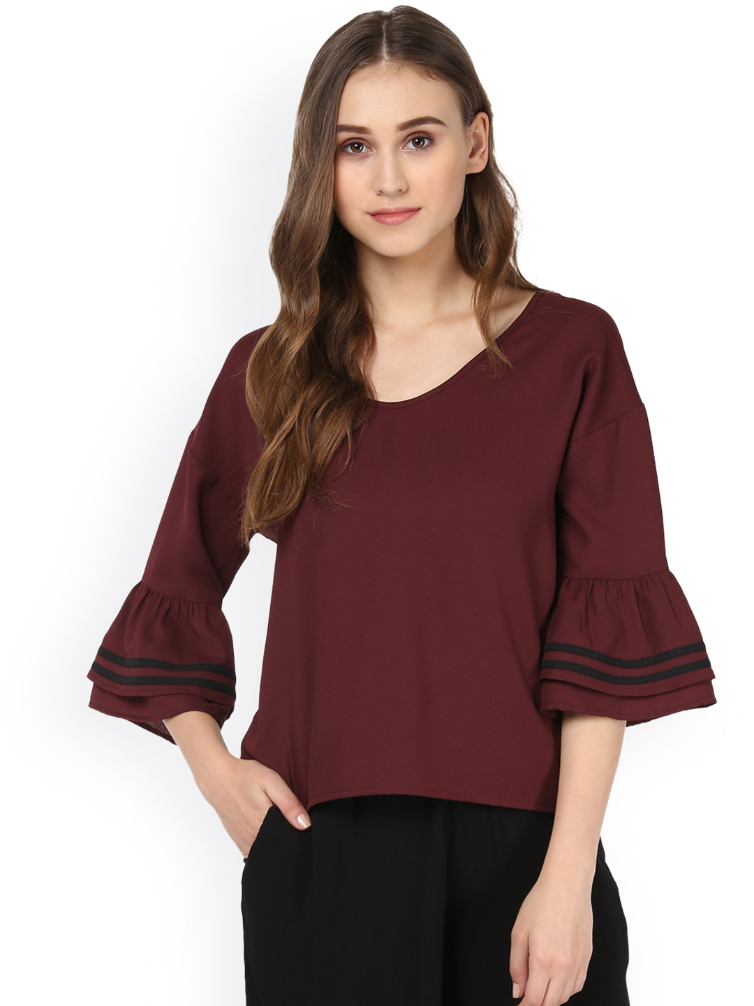 Buy STREET 9 Women Maroon Solid Styled Back Top - Tops for Women ...