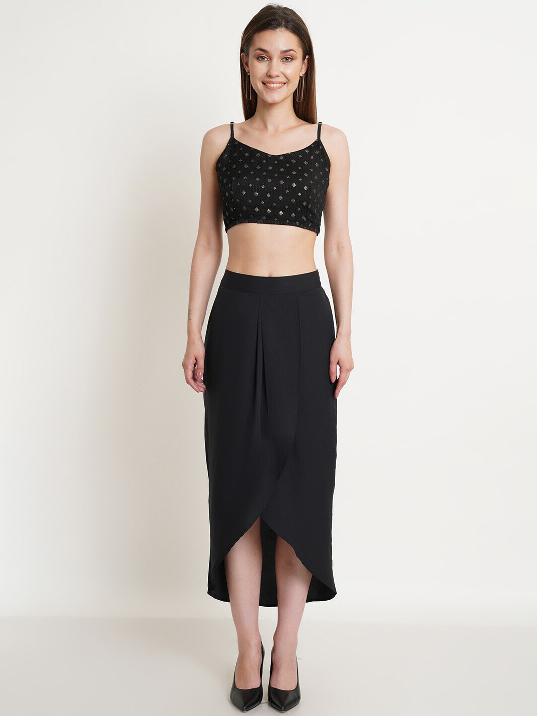 Buy Purple State Women Black Crop Top Skirt With Shrug Co Ords Co