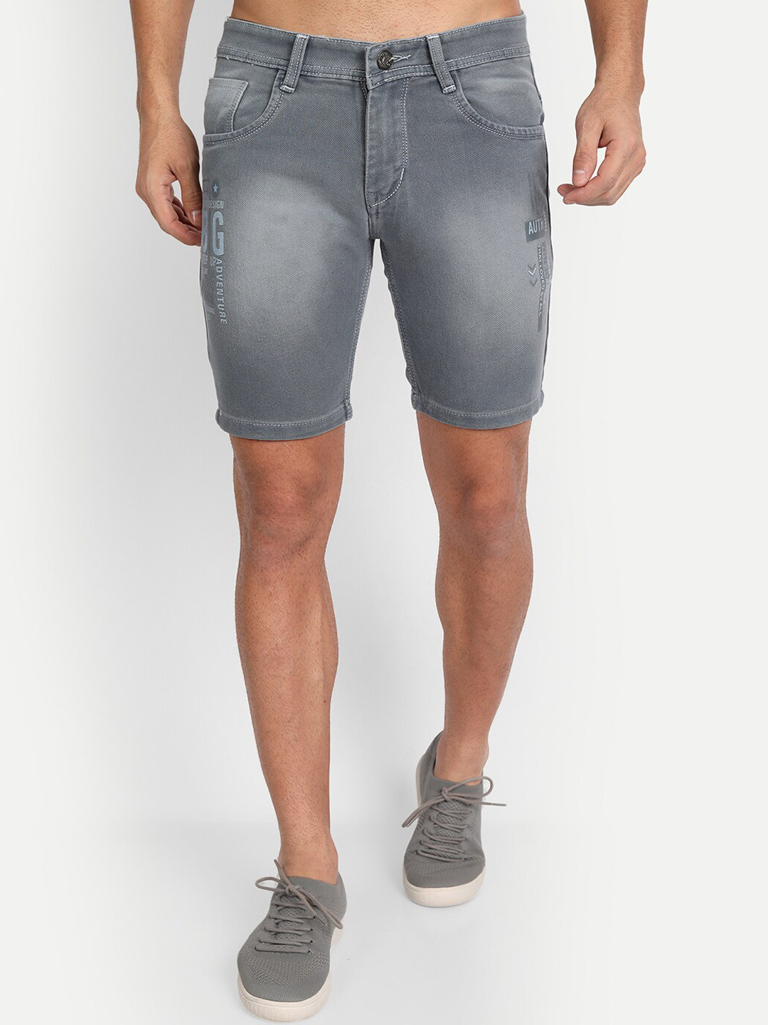 Buy Wicked Stitch Men Grey Washed Slim Fit Denim Shorts - Shorts for ...