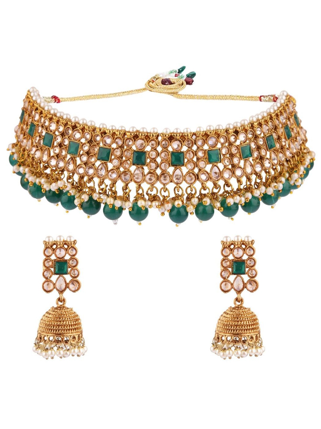 Buy Efulgenz Women Green & White Gold Plated Crystal Studded & Beaded ... Buy Efulgenz Women Green & White Gold Plated Crystal Studded & Beaded ...