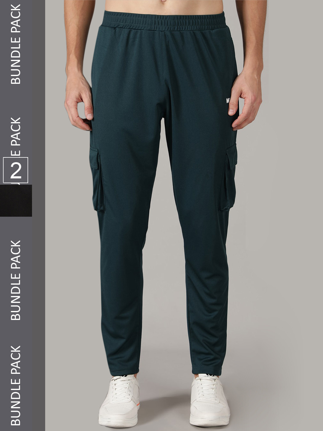 Buy MKKO Men Black & Green Pack Of 2 Cargo Training & Gym Track Pants ...