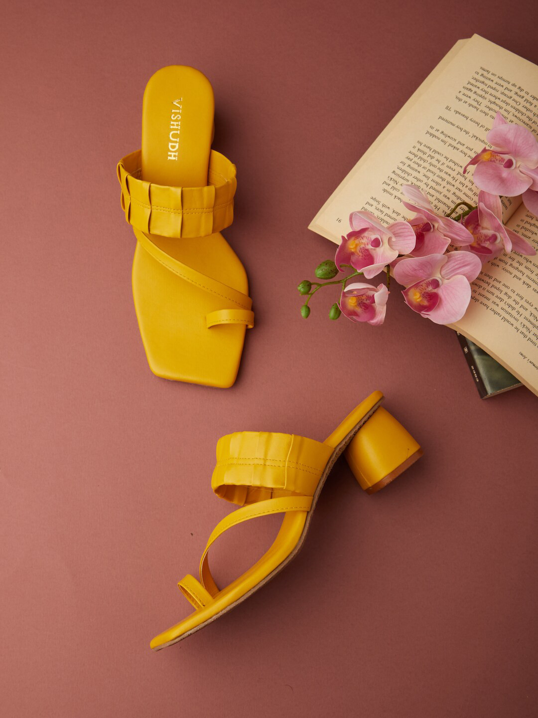 Buy Vishudh Women Mustard Yellow Textured Synthetic Block Heels - Heels ...