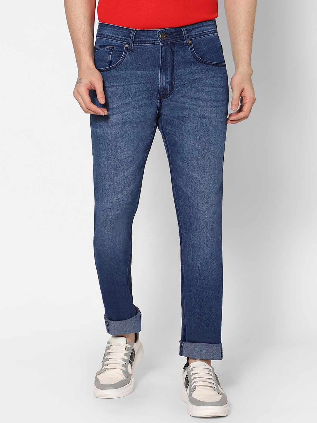 Buy HJ HASASI Men Blue Slim Fit Heavy Fade Acid Wash Stretchable Jeans ...