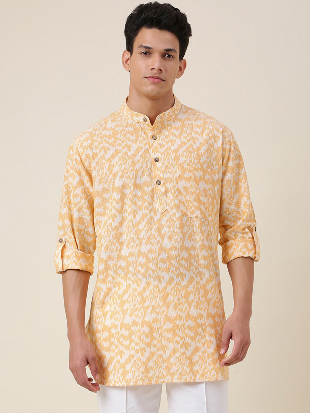 Buy Fabindia Men Printed Mandarin Collar Cotton Kurta - Kurtas for Men ...