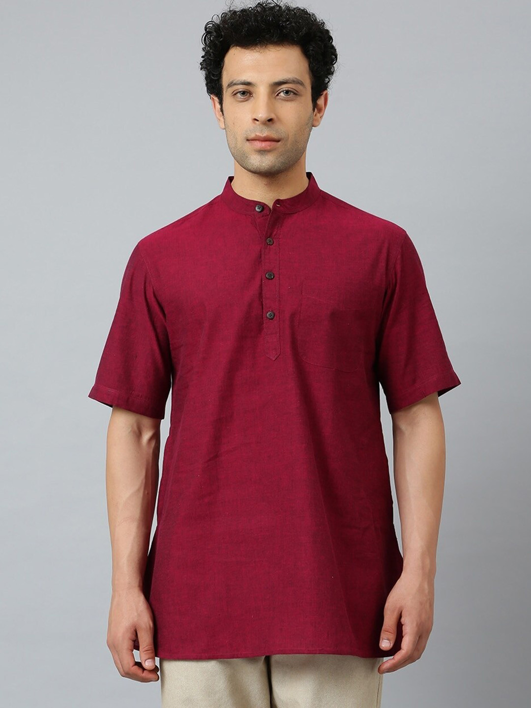 Buy Fabindia Men Maroon Cotton Mandarin Straight Collared Kurta ...
