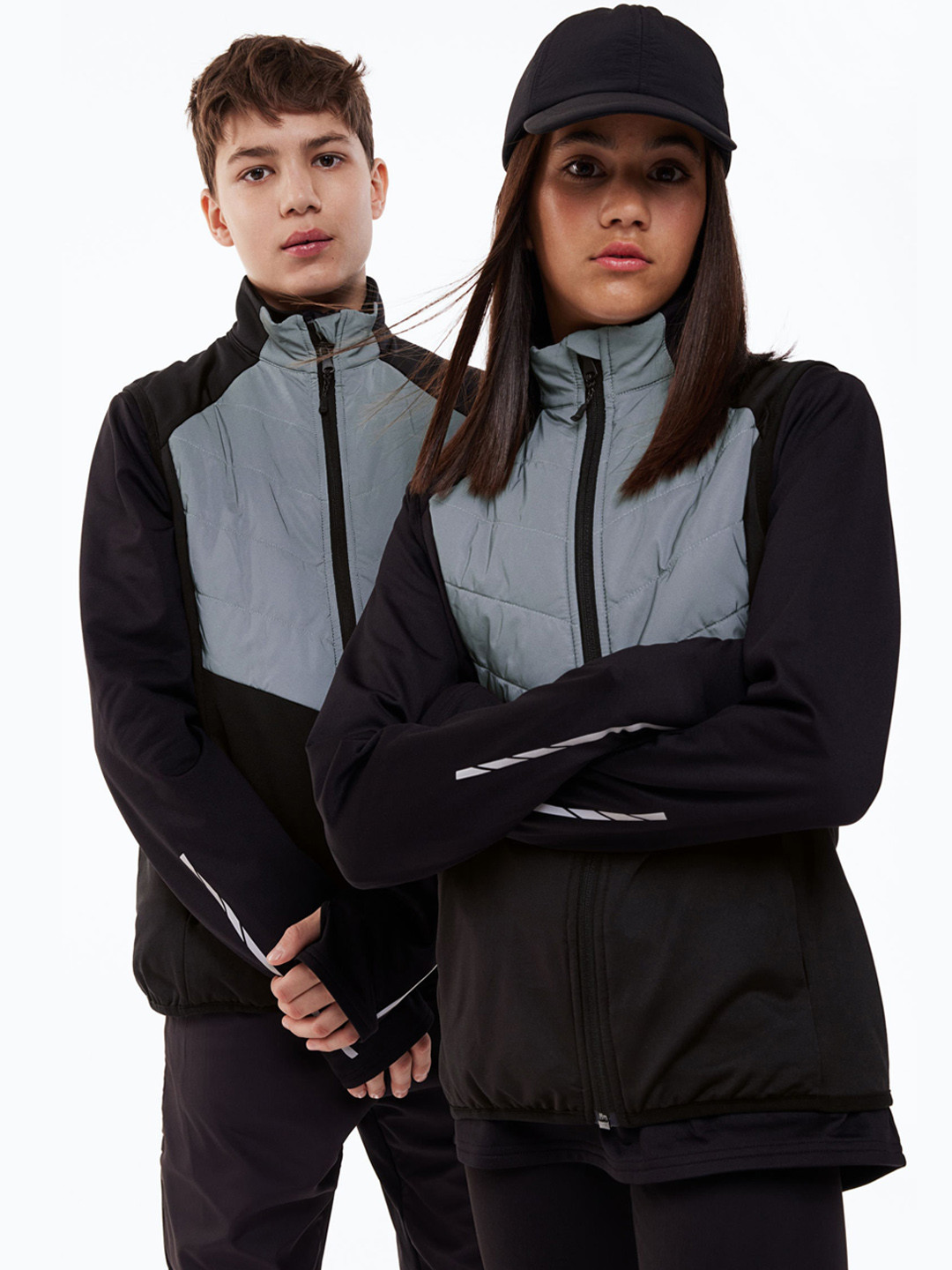 Buy H&M Girls Black & Grey Colourblocked Reflective Sports Gilet ...