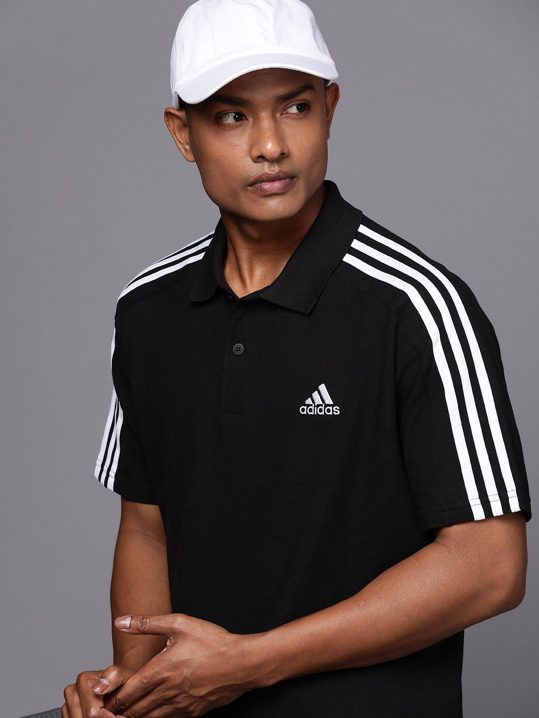 Buy ADIDAS 3 Stripes Polo Collar Pure Cotton T Shirt - Tshirts for Men ...