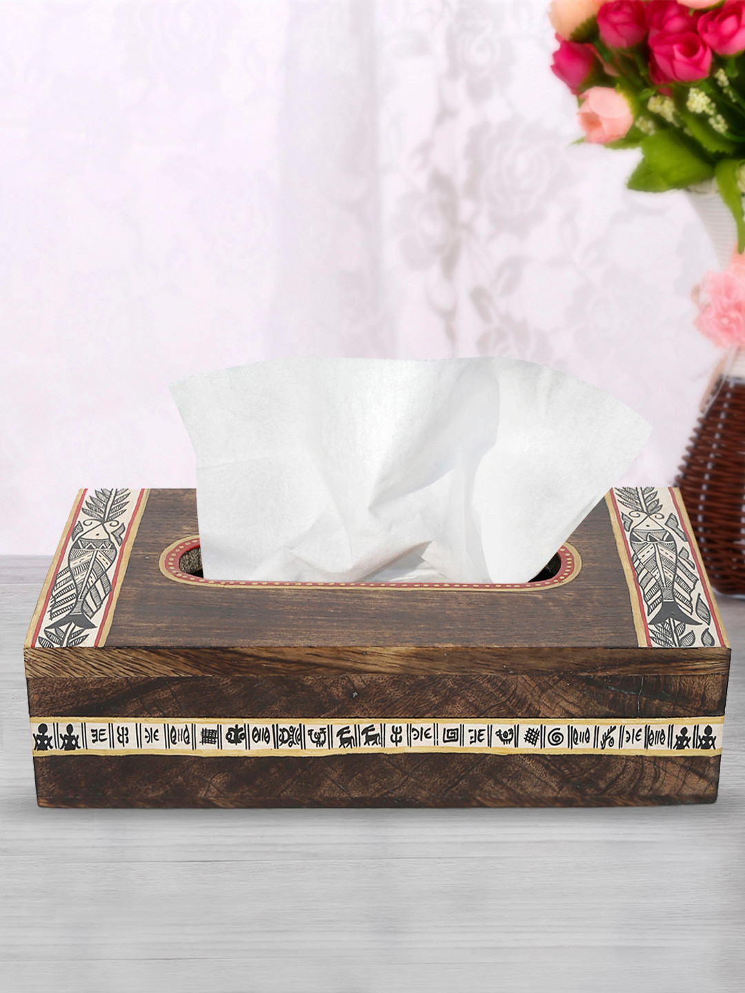 Buy Unravel India Brown Printed Wooden Handcrafted Tissue Box Holder ...