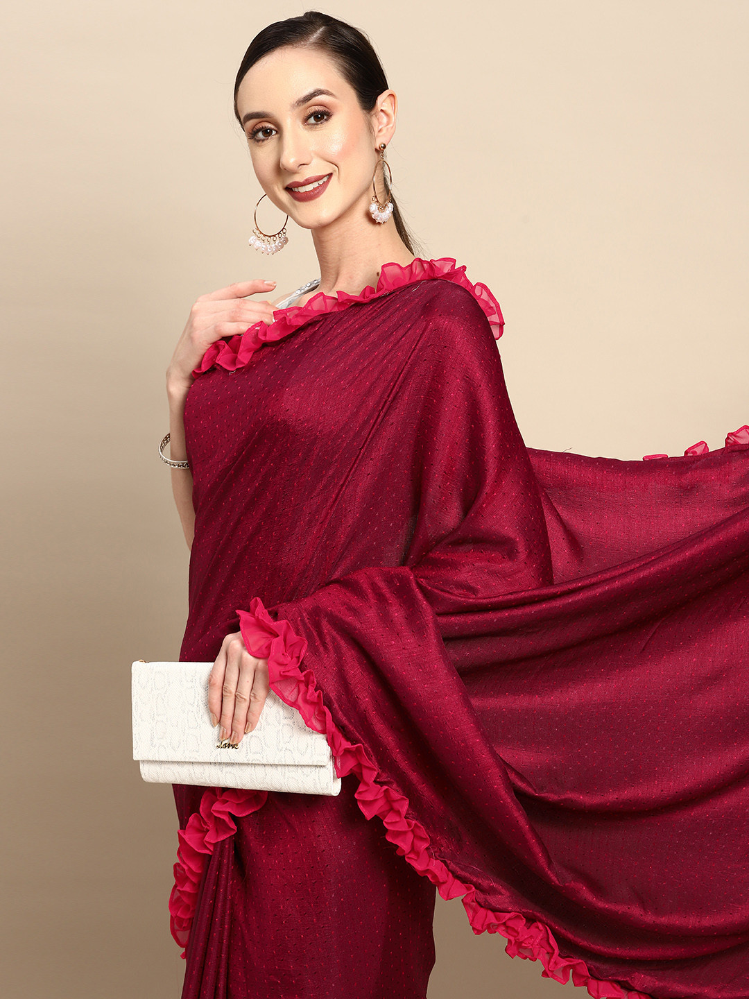 Buy Tikhi Imli Woven Design Saree With Frills - Sarees for Women ...