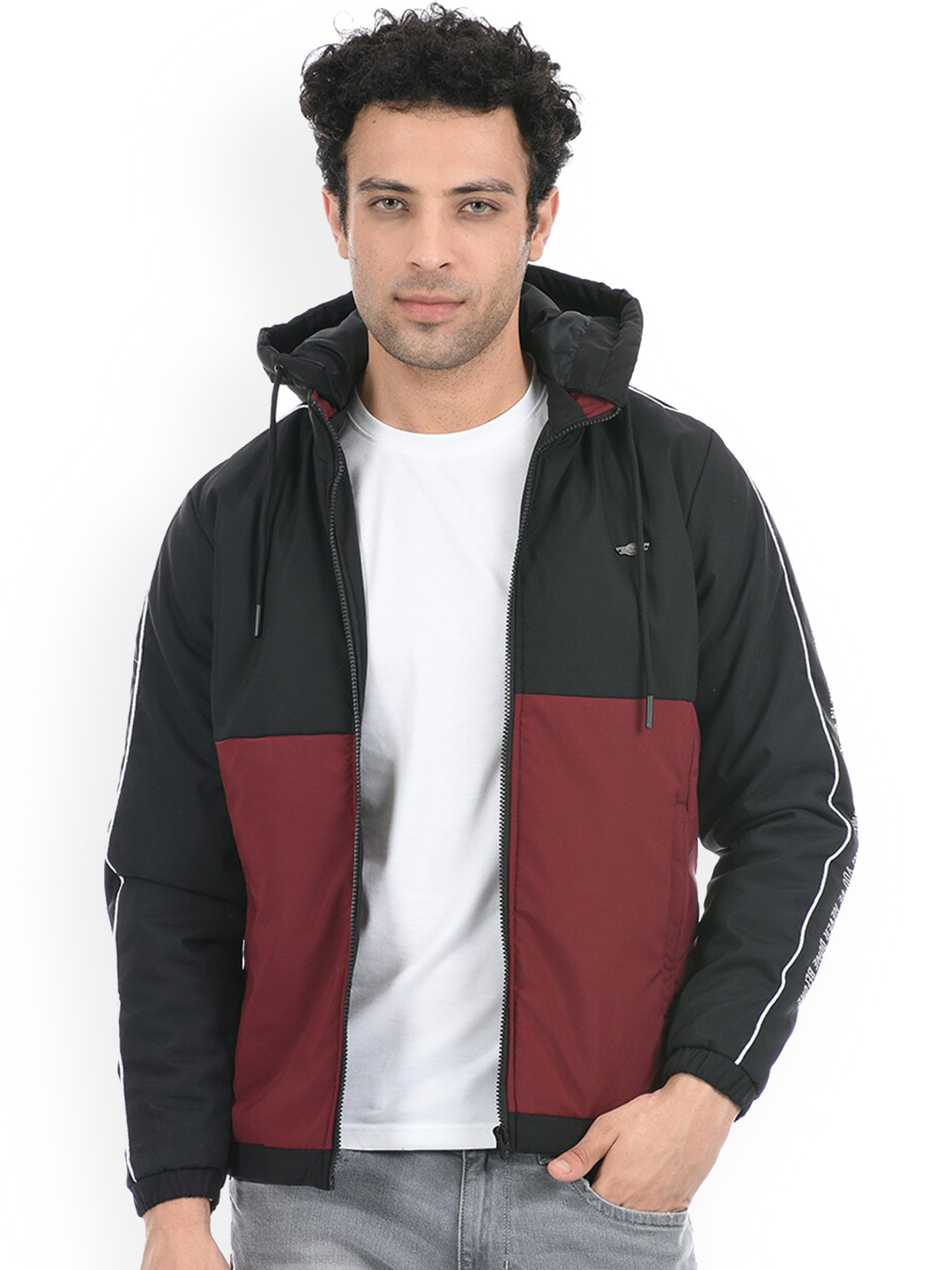 Buy Cloak & Decker By Monte Carlo Men Black & Burgundy Colourblocked ...