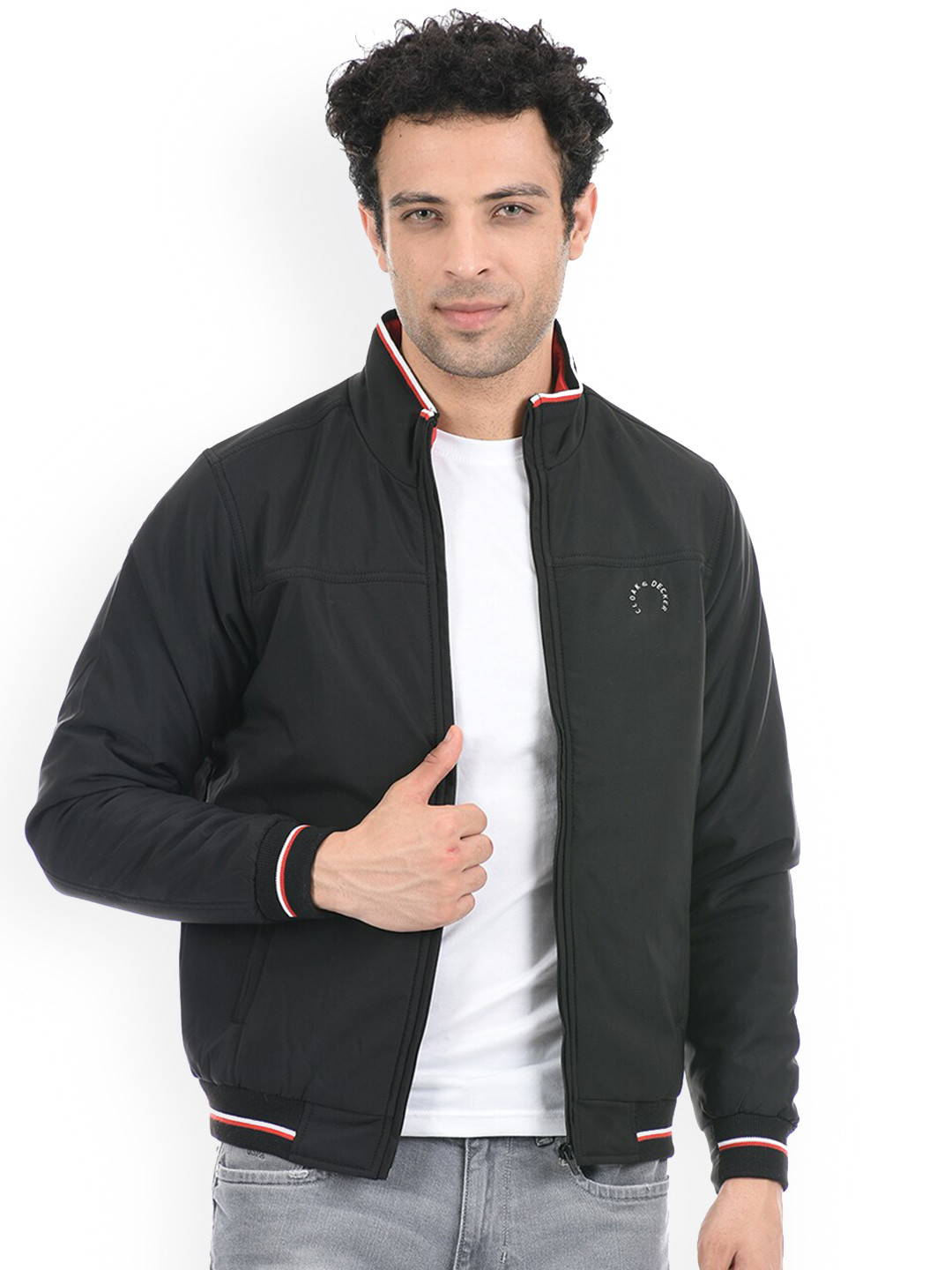 Buy Cloak & Decker By Monte Carlo Men Black Solid Long Sleeves Bomber ...