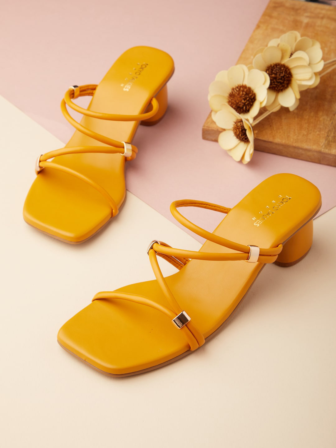 Buy Tokyo Talkies Mustard Yellow Open Toe Block Heels - Heels for Women ...