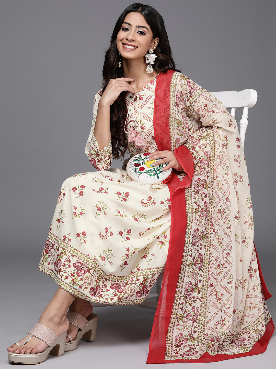 Buy Indo Era Women Floral Printed Empire Kurta With Trousers & With ...