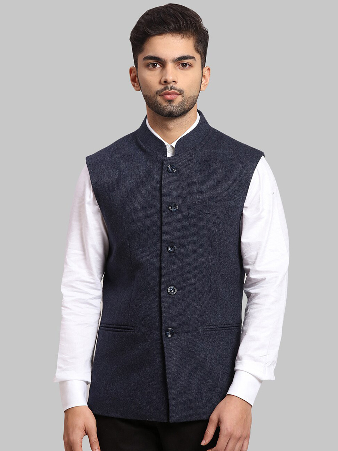 Buy ColorPlus Men Navy Blue Nehru Jacket - Nehru Jackets for Men ...