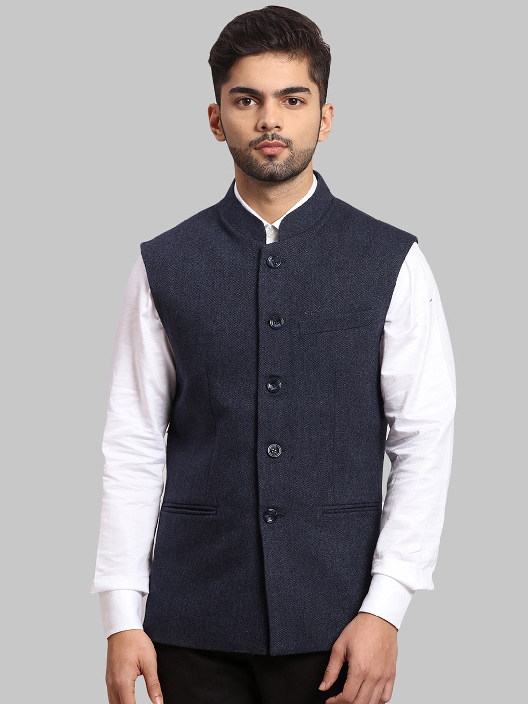 Buy ColorPlus Men Navy Blue Nehru Jacket - Nehru Jackets for Men ...