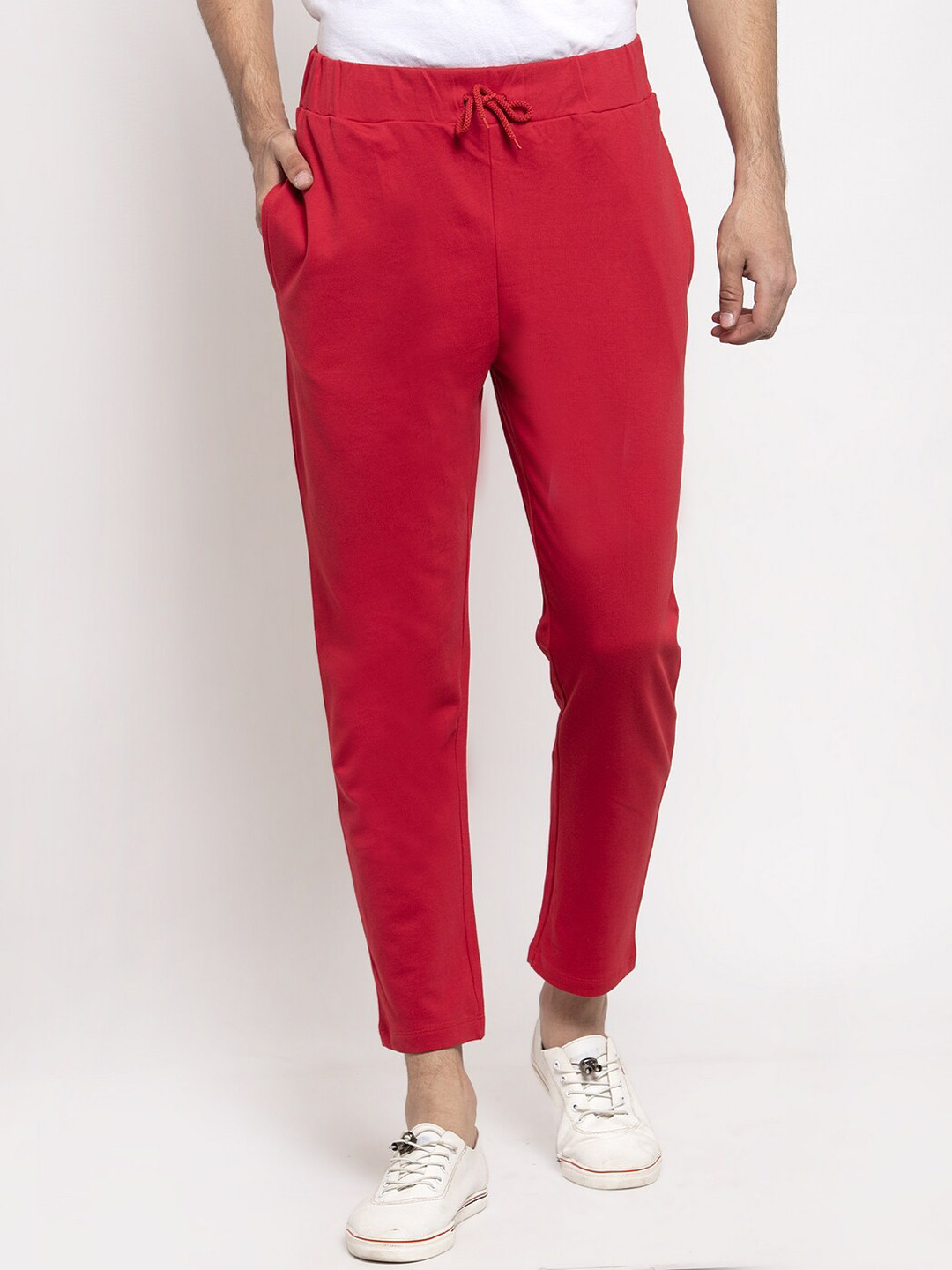 Buy DOOR74 Men Red Cotton Relaxed Fit Track Pants - Track Pants for Men ...