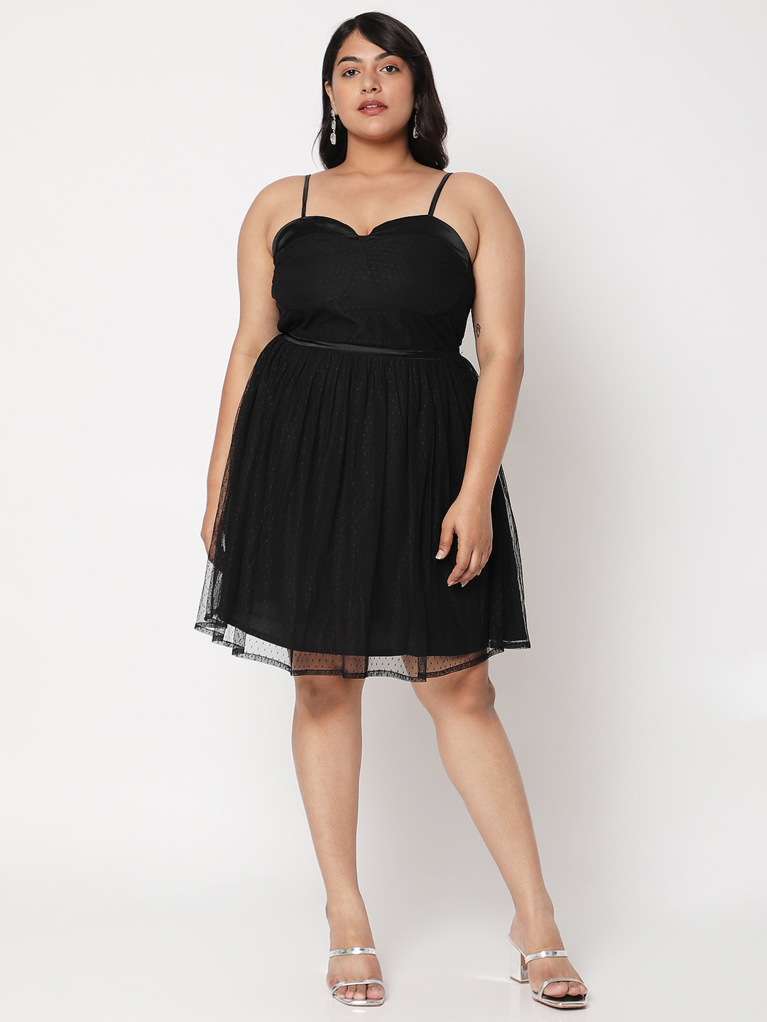 Buy Curves By MISH Black Plus Size Shoulder Strap Net Dress - Dresses ...