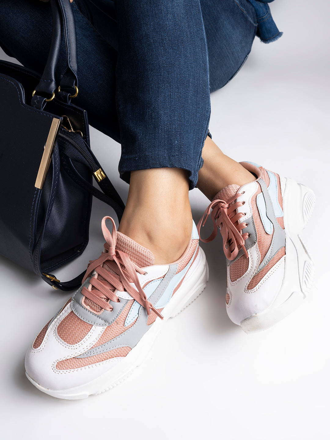 Buy Shoetopia Women Peach Colourblocked Lightweight Sneakers - Casual ...