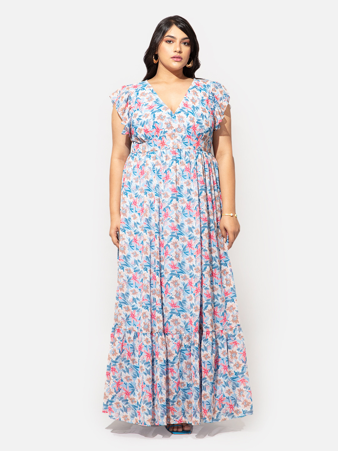 Buy 20Dresses Blue Floral Printed Maxi Printed Fit And Flare Dress ...