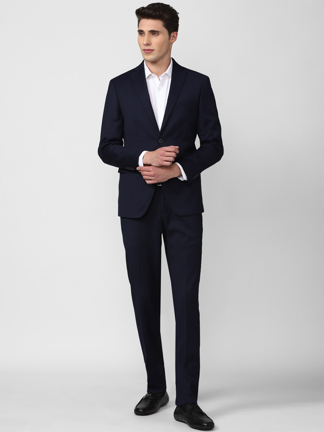 Buy Peter England Elite Men 2 Piece Navy Blue Single Breasted Slim Fit ...
