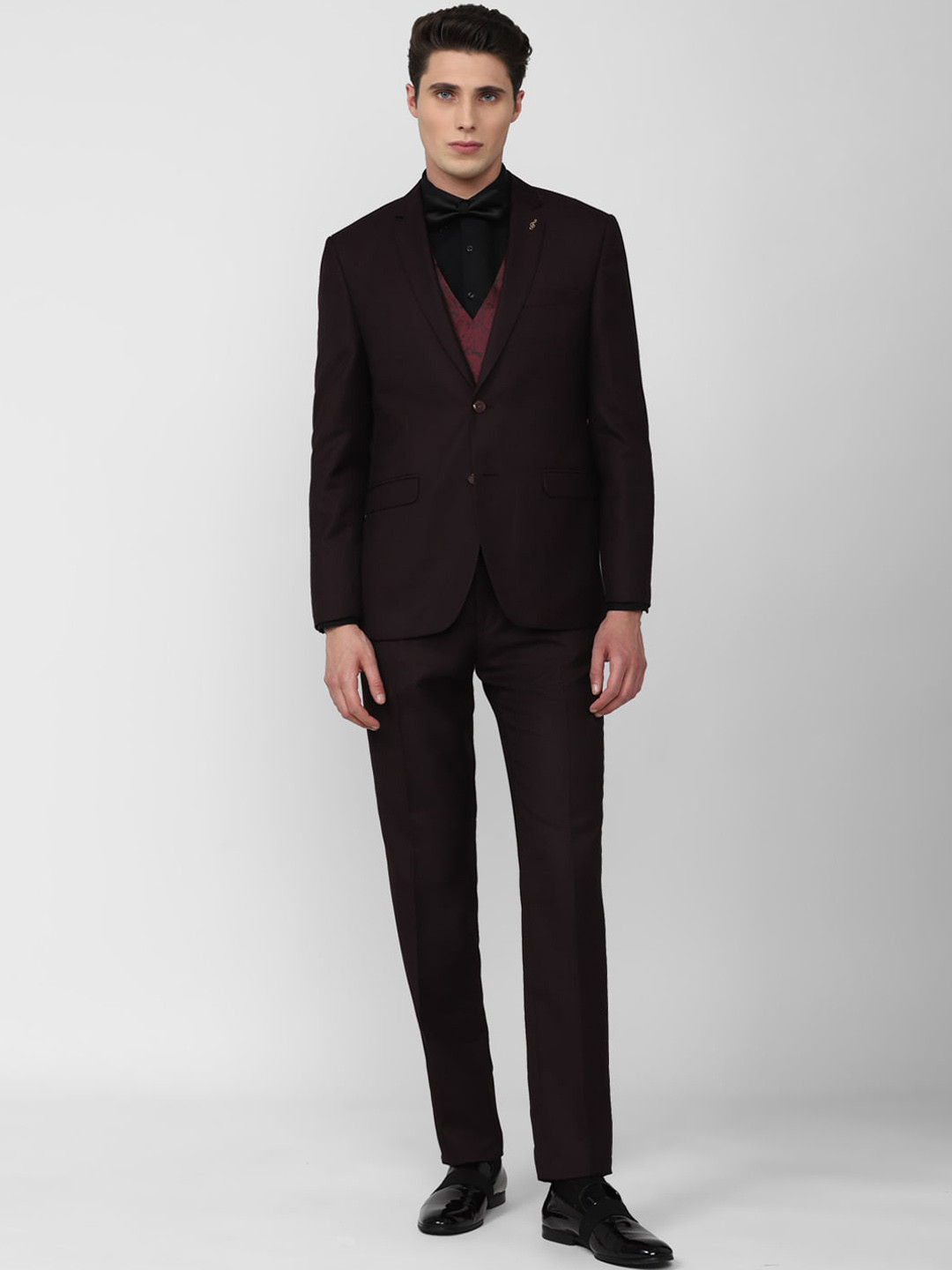 Buy Van Heusen Men Maroon Single Breasted Slim Fit 3 Piece Formal Suit ...