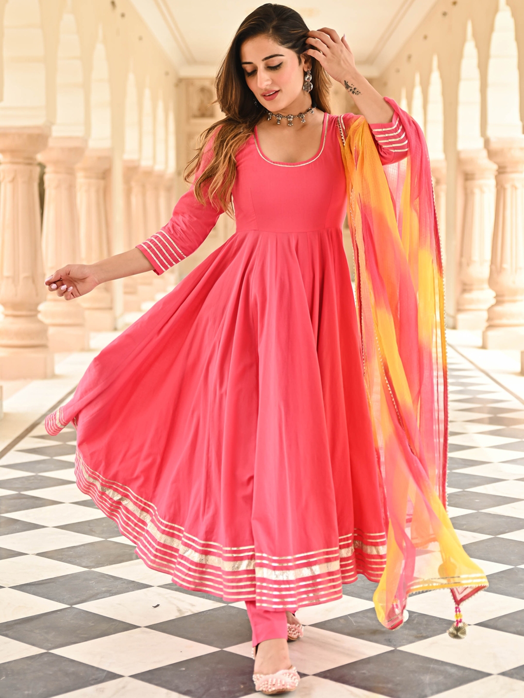 Buy Bunaai Women Pink Panelled Pure Cotton Kurta With Trousers & With ... Buy Bunaai Women Pink Panelled Pure Cotton Kurta With Trousers & With ...