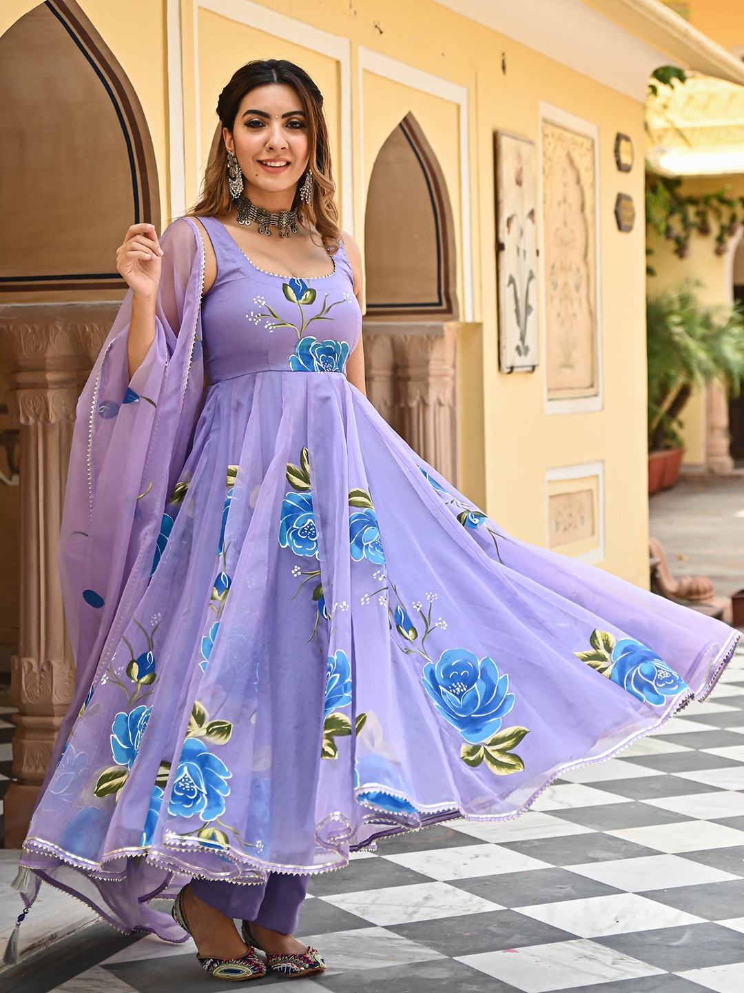 Buy Bunaai Women Purple Floral Printed Pleated Gotta Patti Pure Cotton ... Buy Bunaai Women Purple Floral Printed Pleated Gotta Patti Pure Cotton ...
