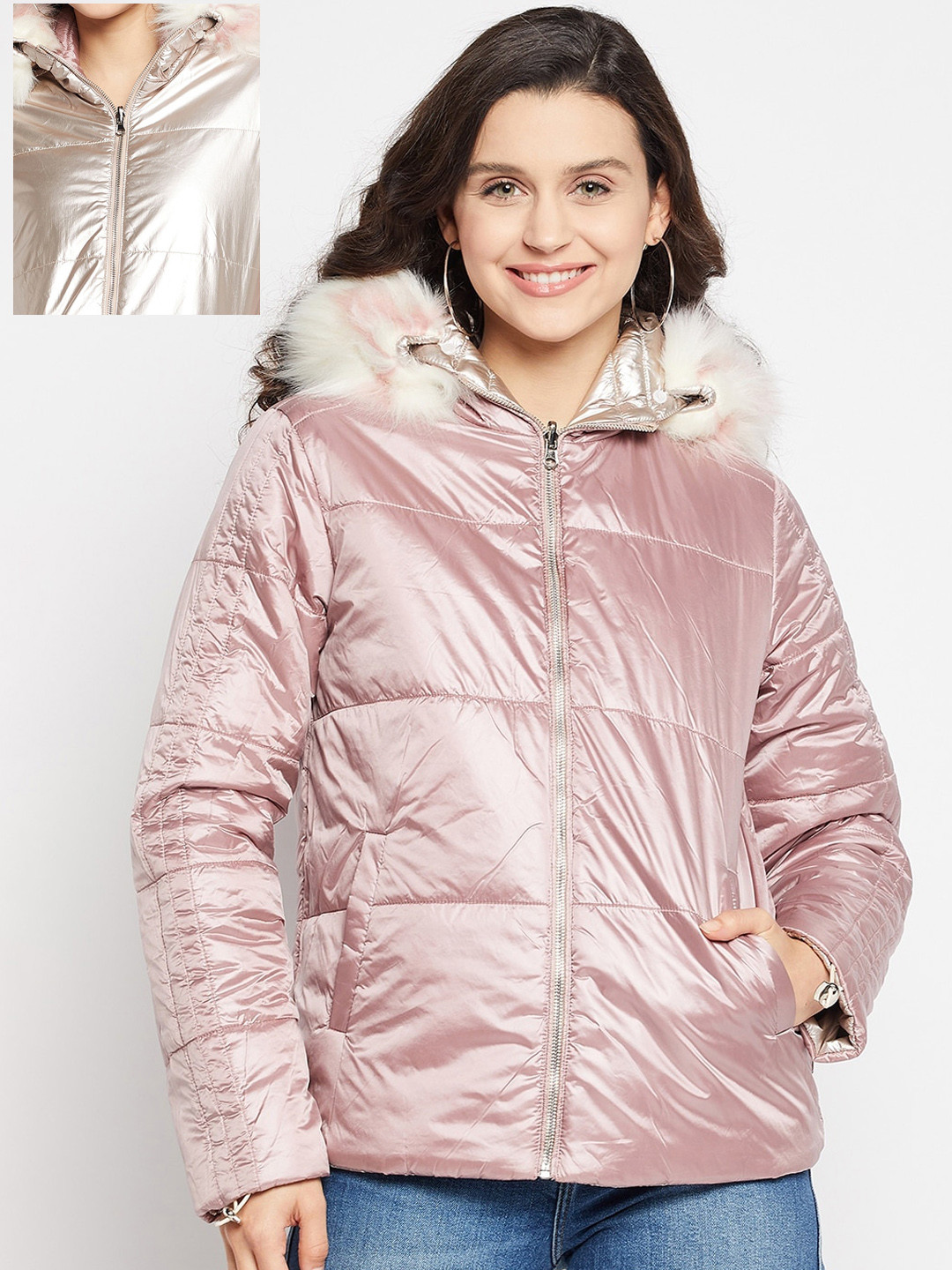 Buy Madame Women Rose Gold Cotton Padded Jacket - Jackets for Women ...