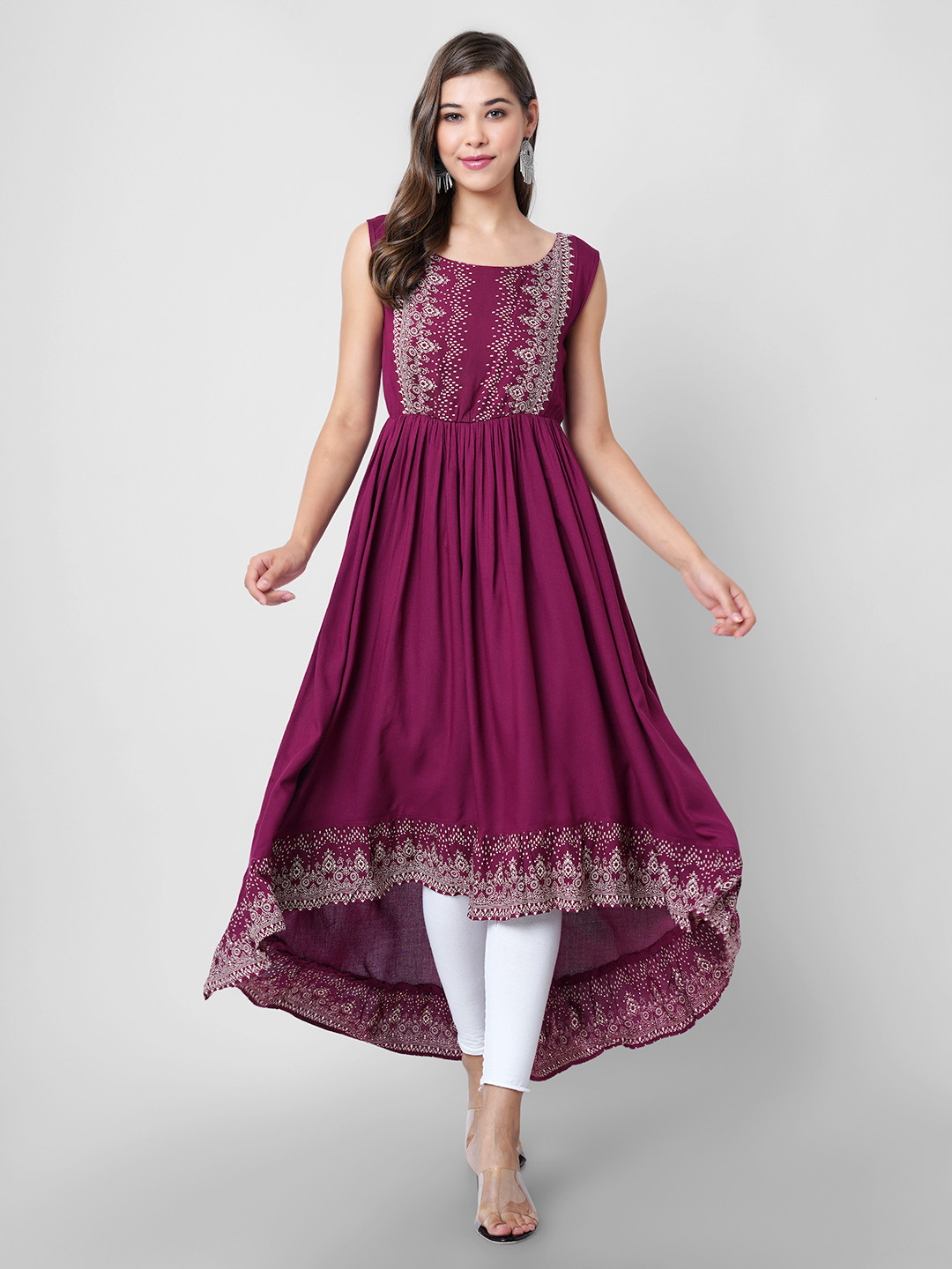 Buy DRESSAR Maroon Ethnic Motifs Printed Maxi Dress - Ethnic Dresses ...