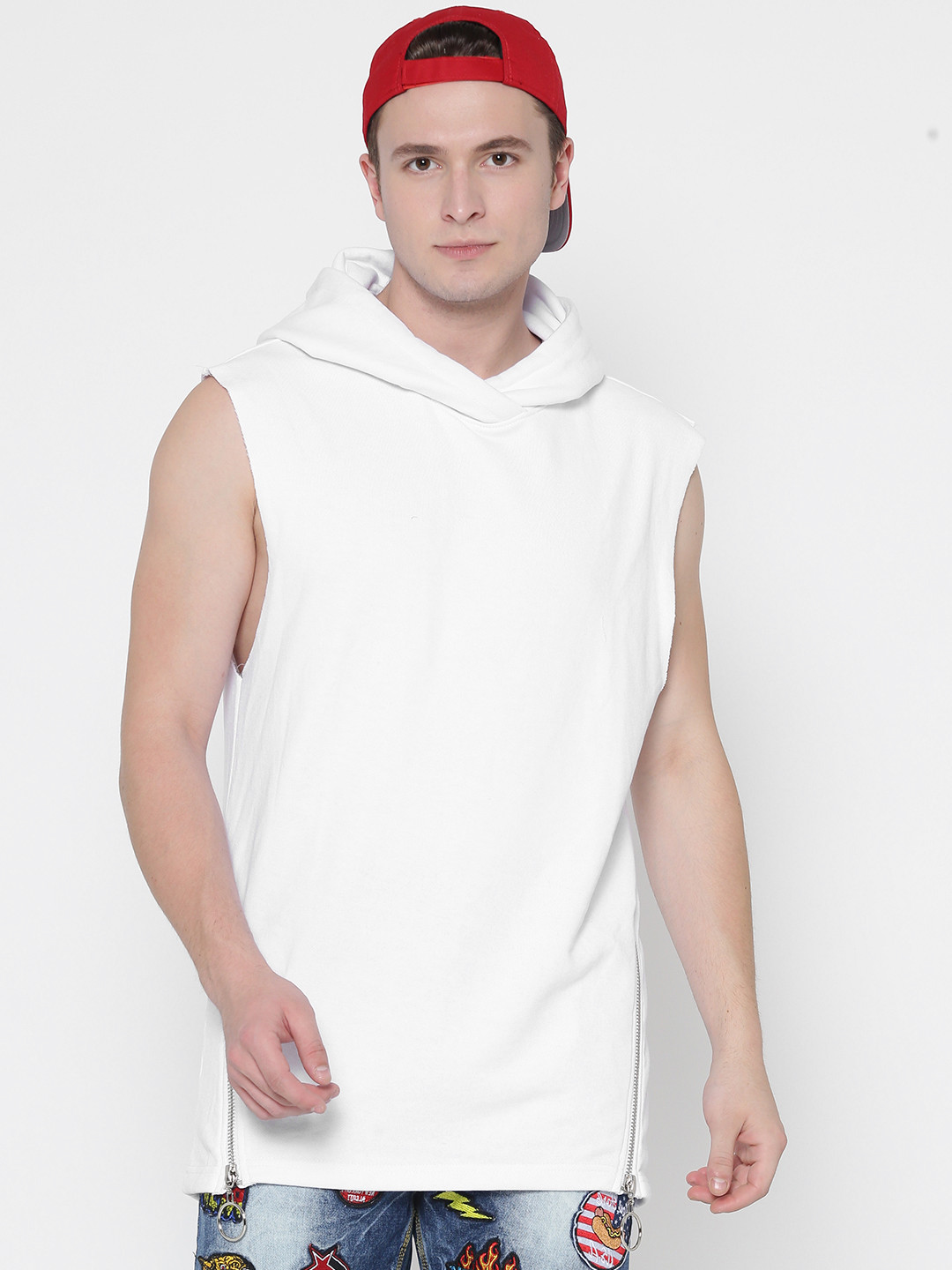 Buy FOREVER 21 Men White Solid Hooded Sleeveless T Shirt - Tshirts for ...