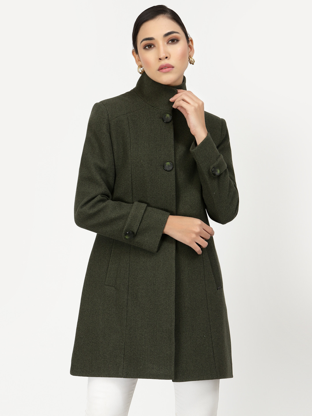 Buy Juelle Women Olive Green Longline Overcoat - Coats for Women ...