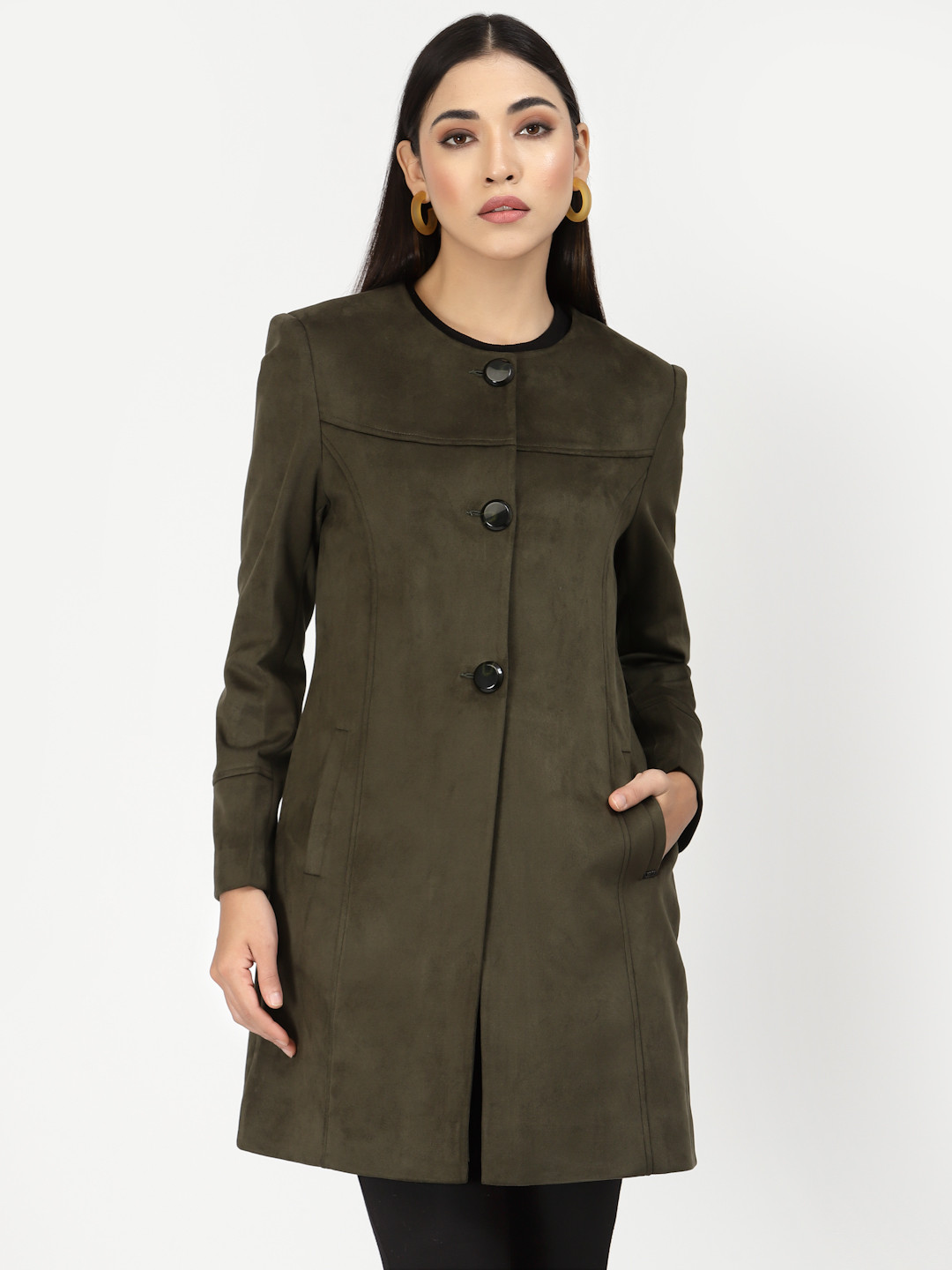 Buy Juelle Women Olive Green Long Line Overcoat - Coats for Women ...