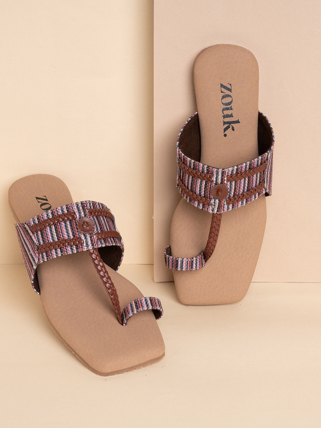 Buy ZOUK Women Braided Ethnic One Toe Kolhapuri Flats - Flats for Women ...