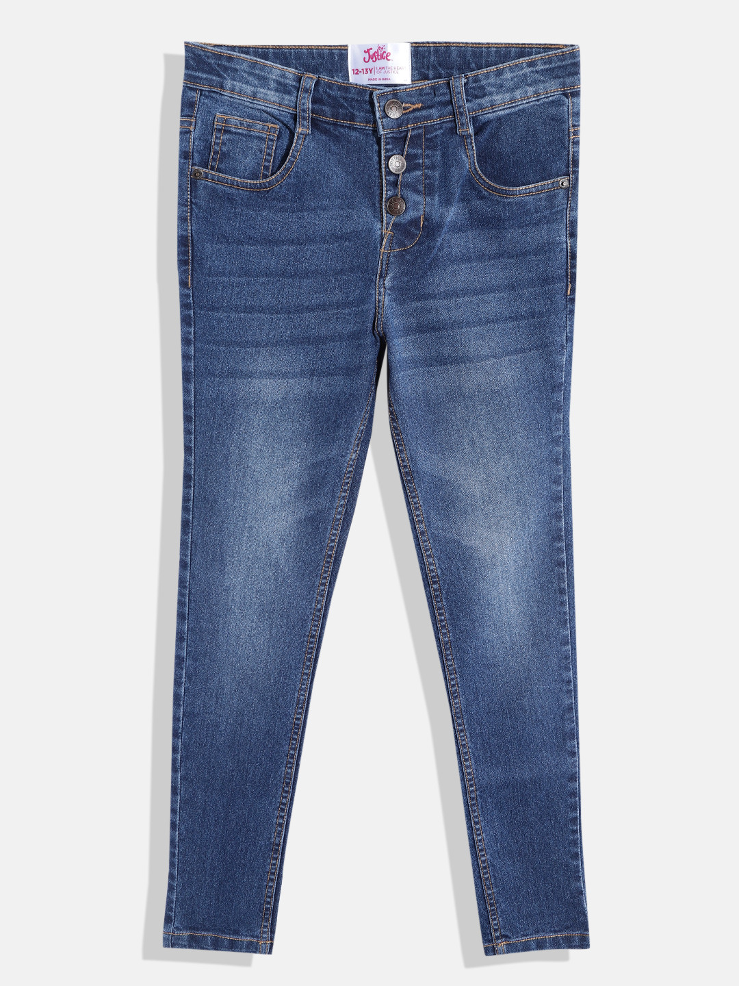 Buy JUSTICE Girls Navy Blue Slim Fit Light Fade Stretchable Jeans ...