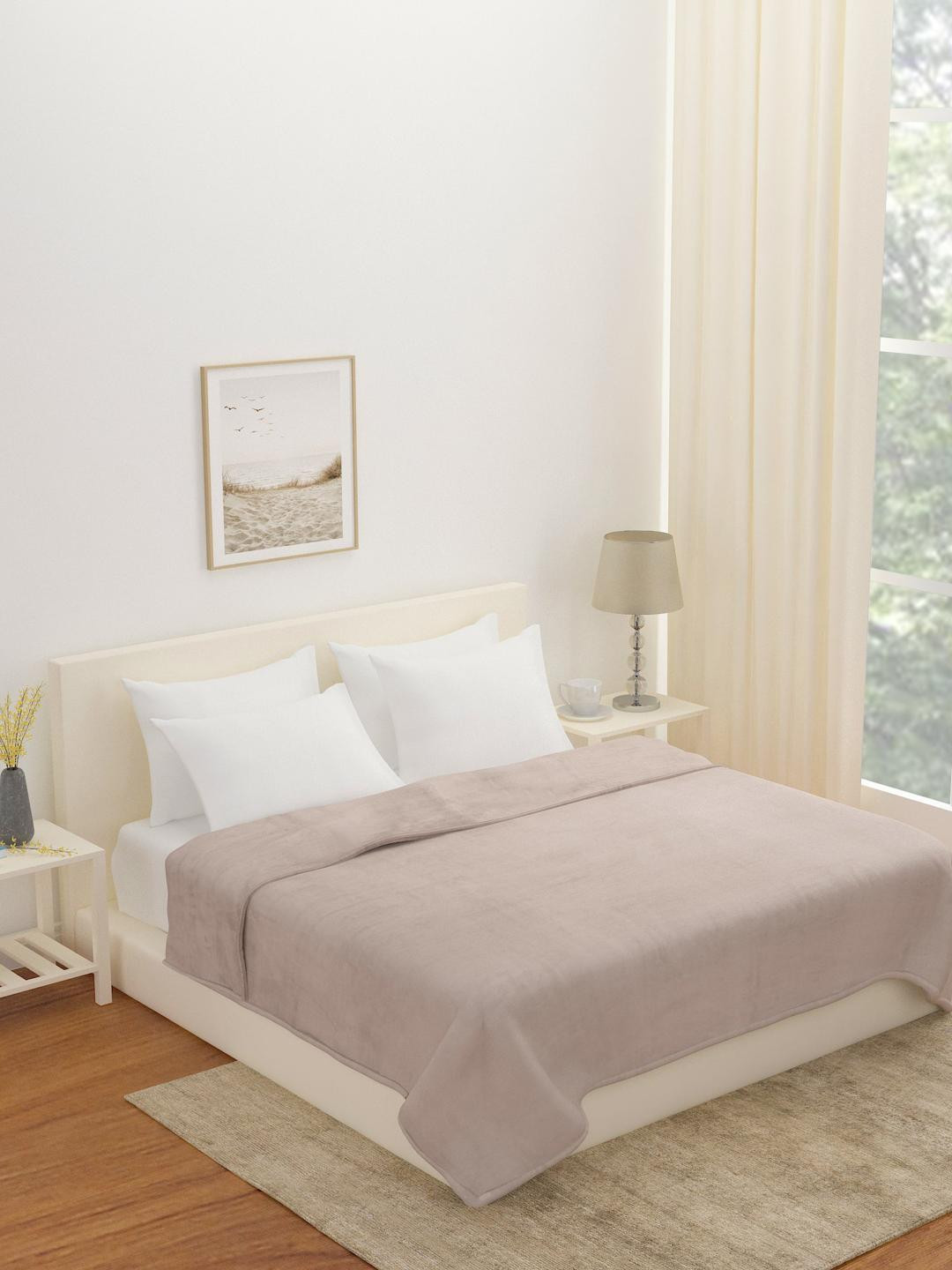 Buy Athome By Nilkamal Beige AC Room Flannle 300 GSM Single Bed Blanket ...