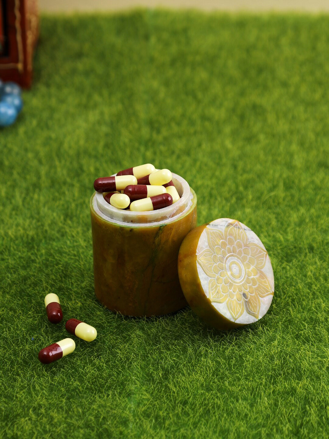 Buy Aapno Rajasthan Yellow & White Printed Cylindrical Storage Box ...