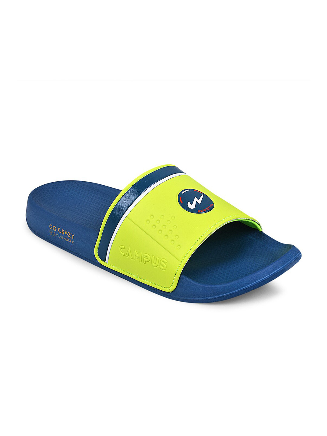 Buy Campus Men Blue & Fluorescent Green Printed Sliders - Flip Flops ...