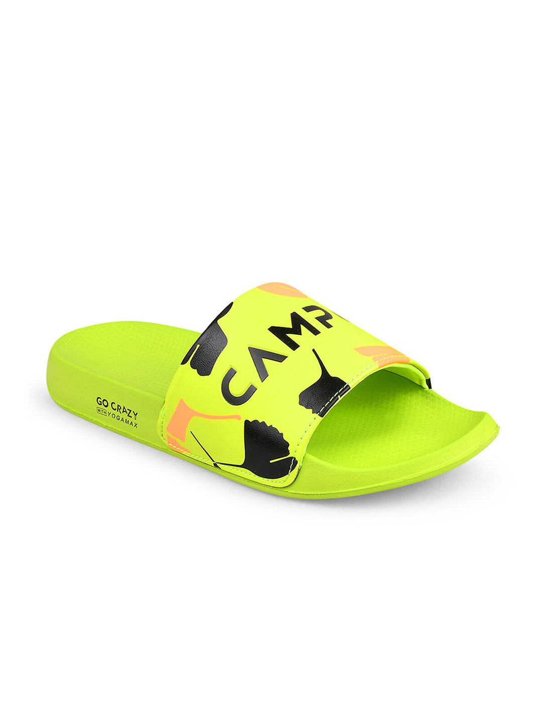 Buy Campus Men Fluorescent Green & Black Printed Sliders - Flip Flops ...