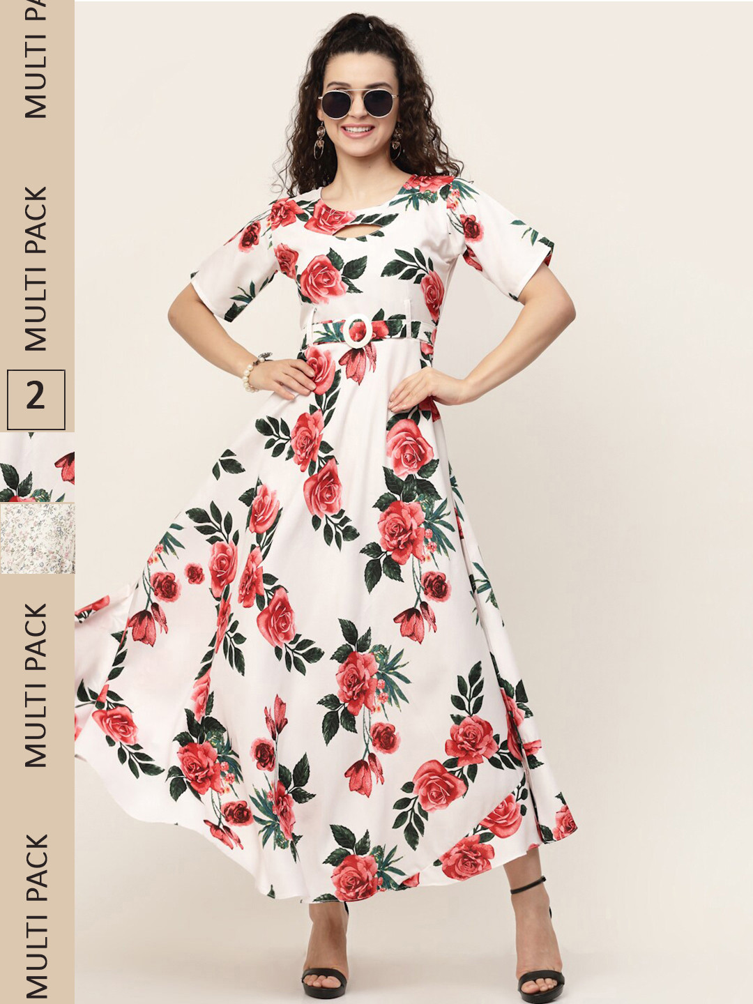 Buy MISS AYSE Red & Grey Floral Ethnic Maxi Dress Pack Of 2 - Dresses ...