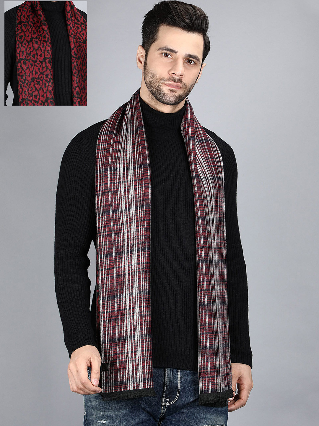 Buy Alvaro Castagnino Men Red & Black Animal Print Reversible Muffler - Mufflers for Men ...