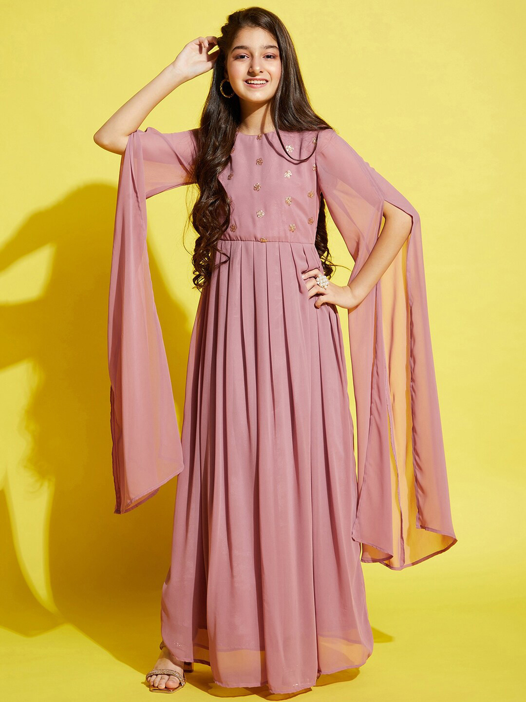 Buy Cherry & Jerry Pink Georgette Ethnic Maxi Dress - Dresses for Girls ...