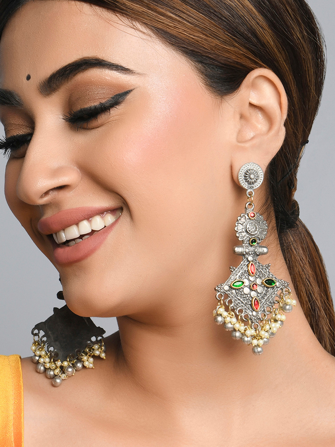 Buy Fida Gold Toned Silver Plated Diamond Shaped Drop Earrings ...