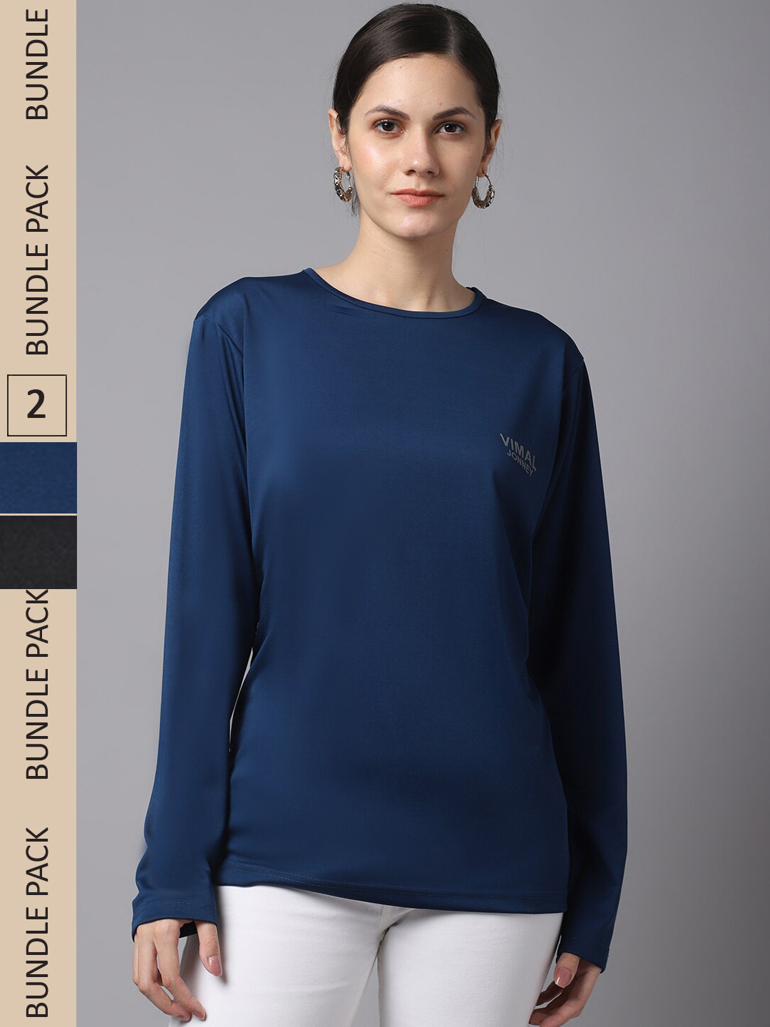 Buy MACK JONNEY JONNEY Women Blue & Black Pack Of 2 Dry Fit T Shirt ...
