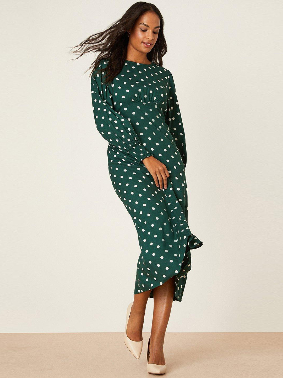 Buy DOROTHY PERKINS Green & White Polka Dot A Line Midi Dress - Dresses ...