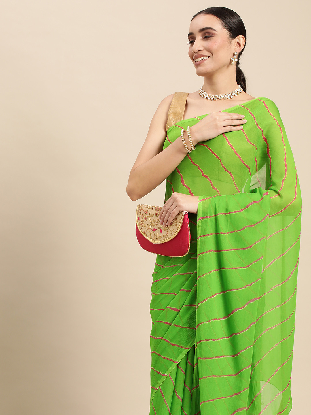 Buy Rani Saahiba Green & Magenta Leheriya Saree - Sarees for Women ...