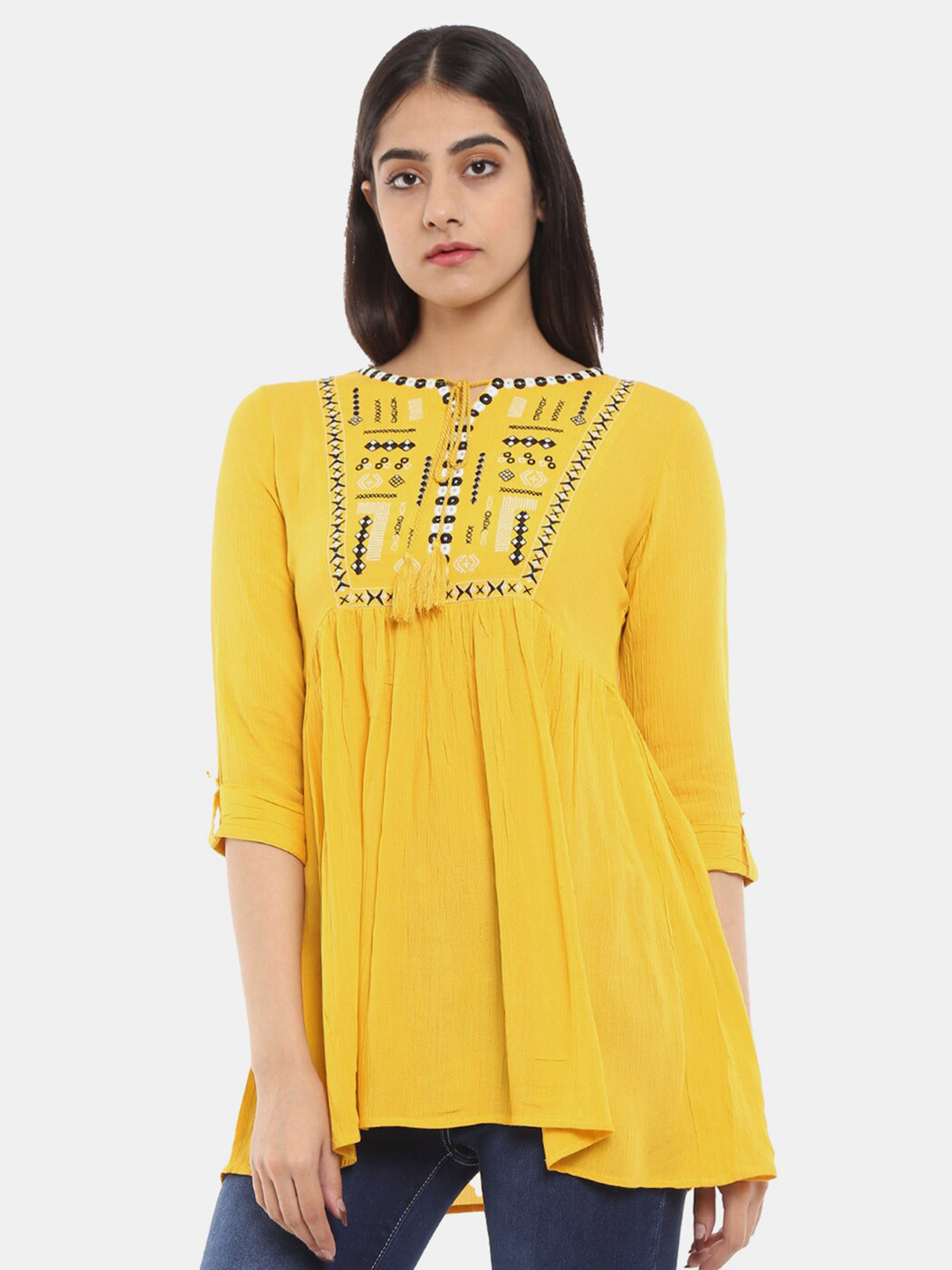 Buy V Mart Mustard Yellow Chiffon Top - Tops for Women 20997734 | Myntra