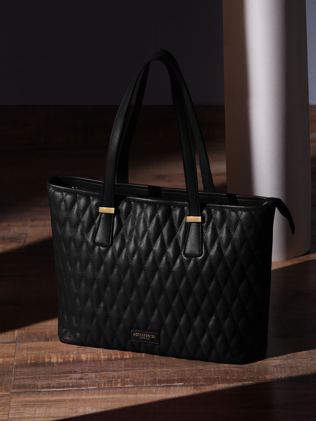 Buy Accessorize Black Faux Leather Lannister Quilted Tote Bag ...