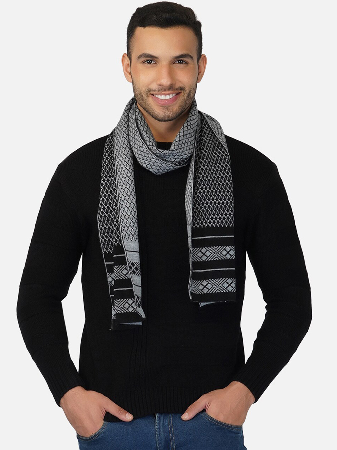Buy JoE Hazel Men Black & Grey Self Design Reversible Mufflers - Mufflers for Men 20998458 | Myntra