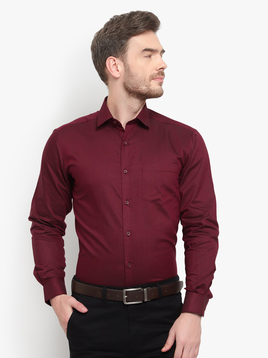 Buy D Kumar Men Maroon Standard Cotton Formal Shirt - Shirts for Men ...